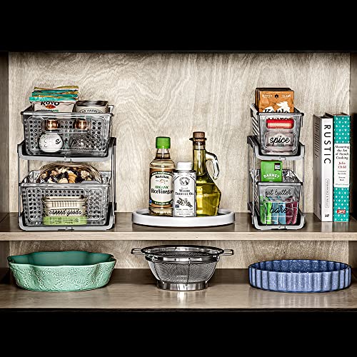 Madesmart Mini 2-Tier Plastic Multipurpose Organizer with Divided Slide-Out Storage Bins, Compact Under Sink and Cabinet Organizer Rack, Clear