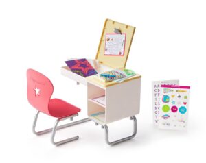 american girl truly me 18-inch doll flip-top desk playset with attached seat, notebook, and stickers, for ages 6+