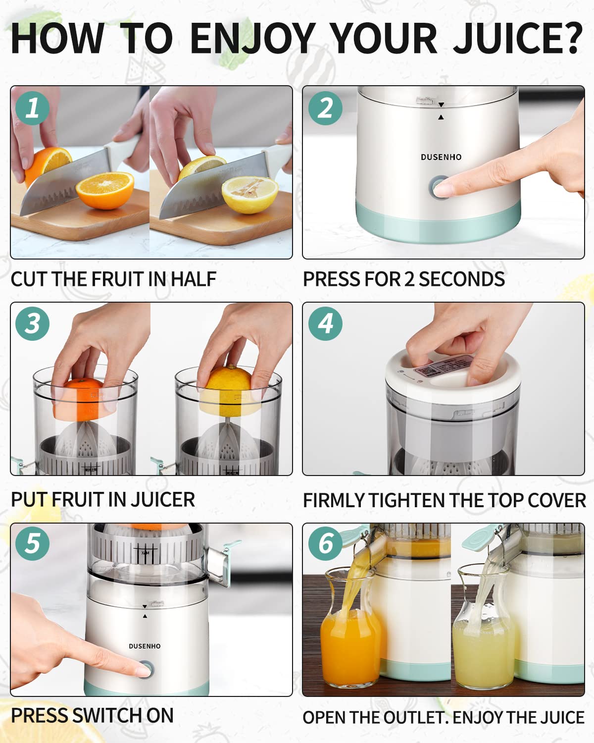 Citrus Juicer Machines Rechargeable - Portable Juicer with USB and Cleaning Brush for Orange, Lemon, Grapefruit