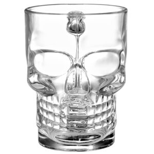 Hacaroa 6 Pack 17 Oz Skull Glass Beer Mug with Handle, Heavy Base Drinking Tiki Glasses, Clear Funny Beer Stein Cup for Whiskey, Wine, Juice, Bar, Halloween Decorations Gifts