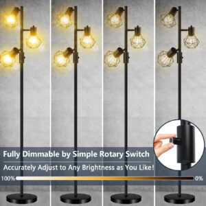 LTBLIGHT Industrial Floor Lamp Dimmable, Farmhouse Standing Lamp Tree Floor Light with Bright 3X 800LM LED Bulbs, 3-Light Adjustable Tall Floor Lamp for Living Room Bedroom Office