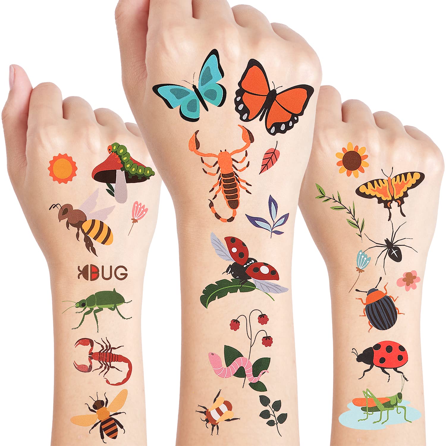 24 Sheets Bug Temporary Tattoos, Birthday Decorations Insect Bees Beetles Bug Party Favors