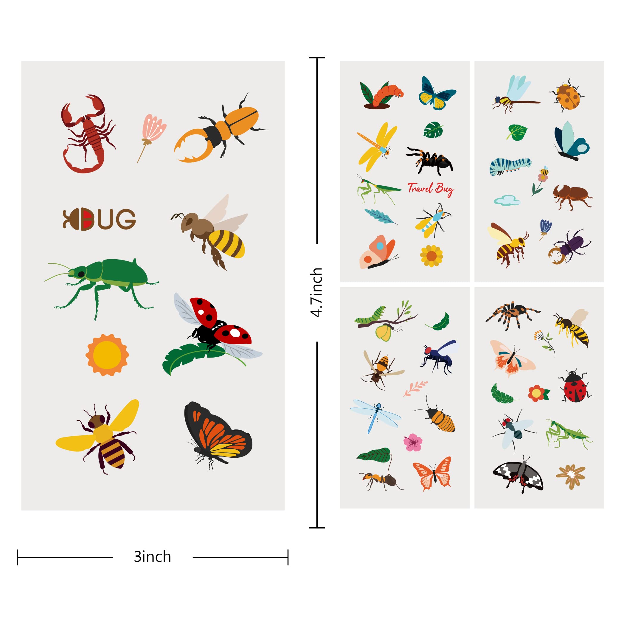 24 Sheets Bug Temporary Tattoos, Birthday Decorations Insect Bees Beetles Bug Party Favors