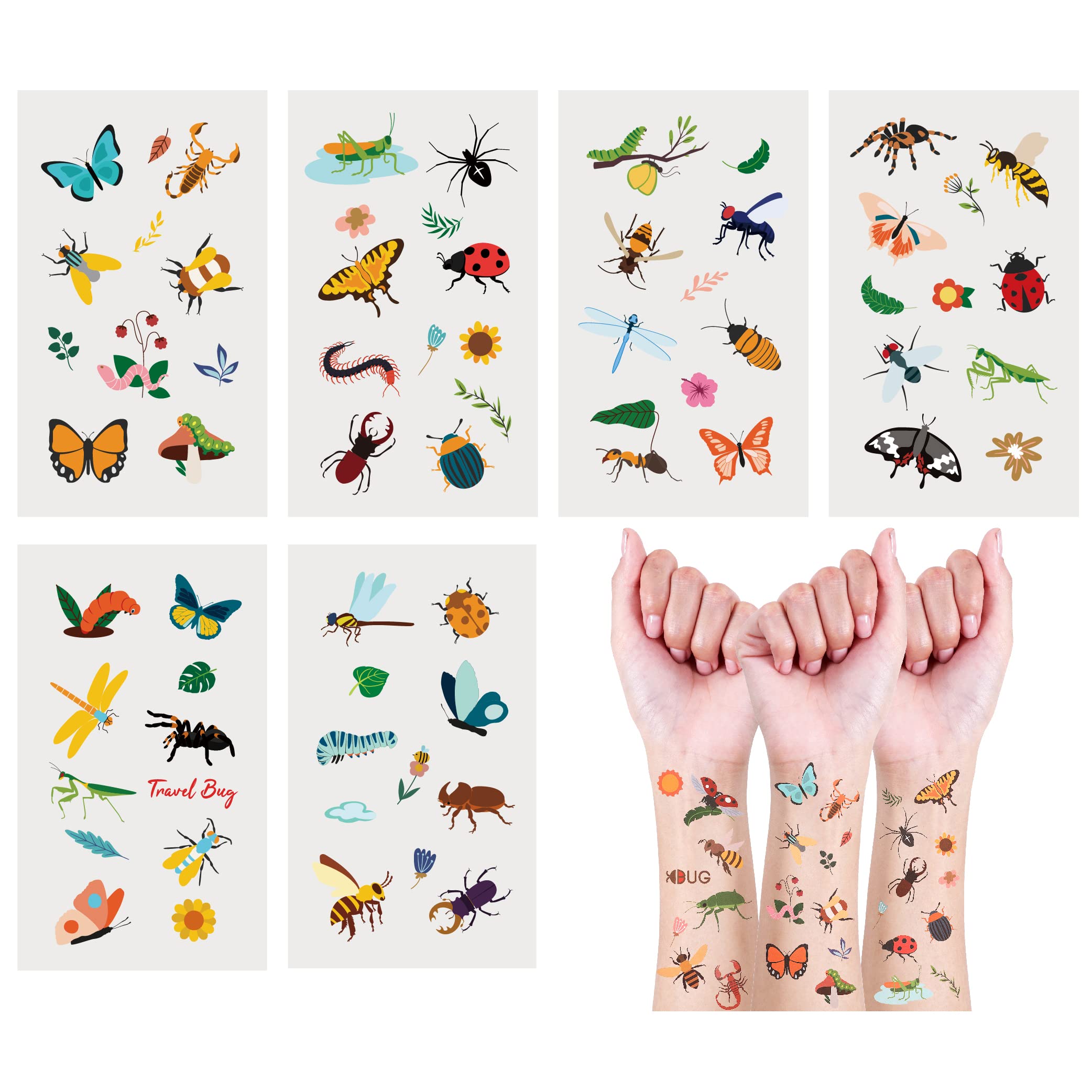 24 Sheets Bug Temporary Tattoos, Birthday Decorations Insect Bees Beetles Bug Party Favors