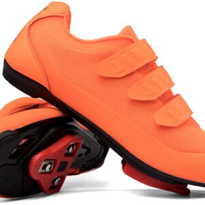 Mens Womens Indoor Cycling Shoes Compatible with Peloton Bike Shoes Cycling Shoes with Delta Cleats Clip Outdoor Pedal SPD Road Bike Shoes,Orange