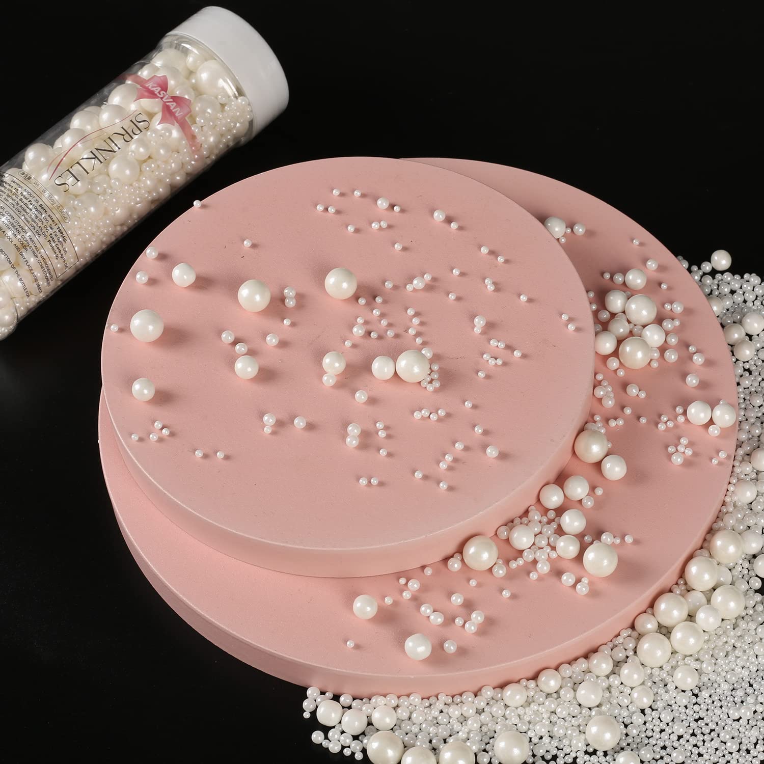 Kasvan White Pearl Sugar Sprinkles - Edible Candy Pearls 130g/4.58 Oz, Mix Size, Baking Cake Decorations, Ice Cream Toppings and Cookie Decorating, Wedding Party Chirstmas Supplies