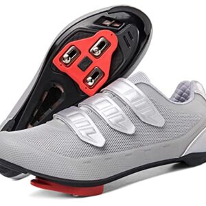 Mens Womens Indoor Cycling Shoes Compatible with Peloton Bike Shoes Cycling Shoes with Delta Cleats Clip Outdoor Pedal SPD Road Bike Shoes,Gray