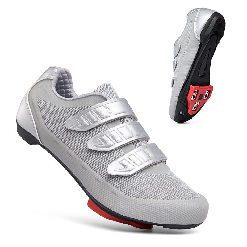 Mens Womens Indoor Cycling Shoes Compatible with Peloton Bike Shoes Cycling Shoes with Delta Cleats Clip Outdoor Pedal SPD Road Bike Shoes,Gray