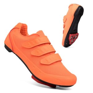 Mens Womens Indoor Cycling Shoes Compatible with Peloton Bike Shoes Cycling Shoes with Delta Cleats Clip Outdoor Pedal SPD Road Bike Shoes,Orange