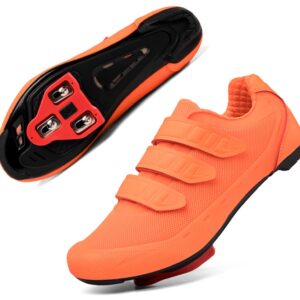 Mens Womens Indoor Cycling Shoes Compatible with Peloton Bike Shoes Cycling Shoes with Delta Cleats Clip Outdoor Pedal SPD Road Bike Shoes,Orange