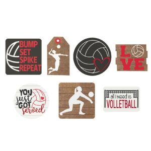 6 Pieces Volleyball Tiered Tray Decorations, Happy Volleyball Sport Wooden Signs Items Decor, Rustic Farmhouse Tray Sets for Kitchen Home Table Mini Decor Volleyball Themed Game Contest Party Supplies