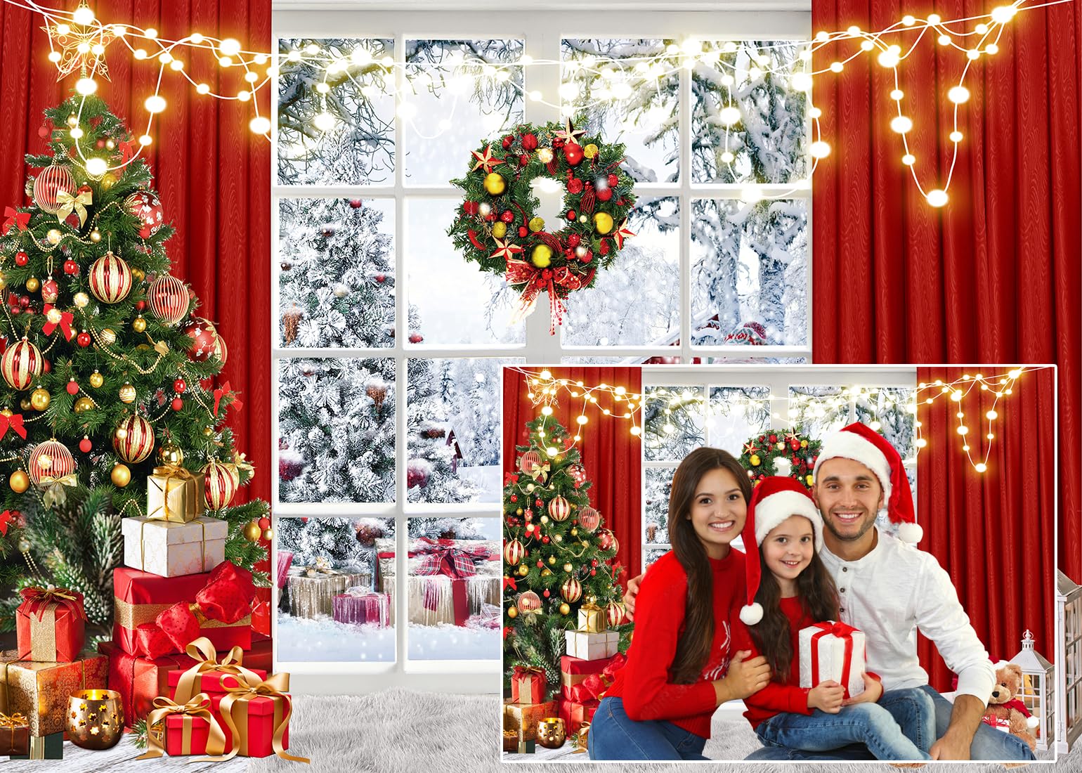 CHAIYA 7X5FT Winter Snow Christmas Trees Backdrop for Photography and Family Party - New Year Celebration Background