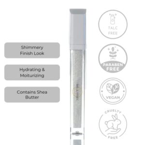 Glitter Lip Gloss Silver White High Shine Glossy Finish Moisturizing with Shea Butter | Talc-Free Mica-Free Paraben-Free Gluten-Free Vegan