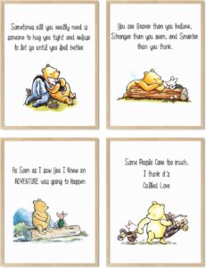 winnie the pooh wall decor – unframed set of 4 prints, 8x10 inch, watercolour nursery wall decor for boys and girls, kids, baby’s nursery decor playroom classic pooh bear friends piglet unframed