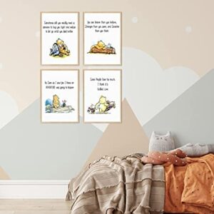 Winnie the Pooh Wall Decor – Unframed Set of 4 Prints, 8x10 Inch, Watercolour Nursery Wall Decor for Boys and Girls, Kids, Baby’s Nursery Decor Playroom Classic Pooh Bear Friends Piglet UNFRAMED