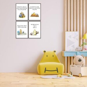 Winnie the Pooh Wall Decor – Unframed Set of 4 Prints, 8x10 Inch, Watercolour Nursery Wall Decor for Boys and Girls, Kids, Baby’s Nursery Decor Playroom Classic Pooh Bear Friends Piglet UNFRAMED