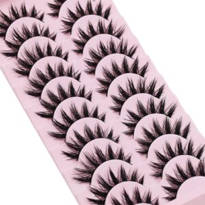 AUGENL 10Pairs False Eyelashes Cute Japanese Style Makeup Thick Eye Lash Extension,Cosplay Anime Makeup Eyelashes Reusable Lashes Manga Eye Makeup Tools (H03)