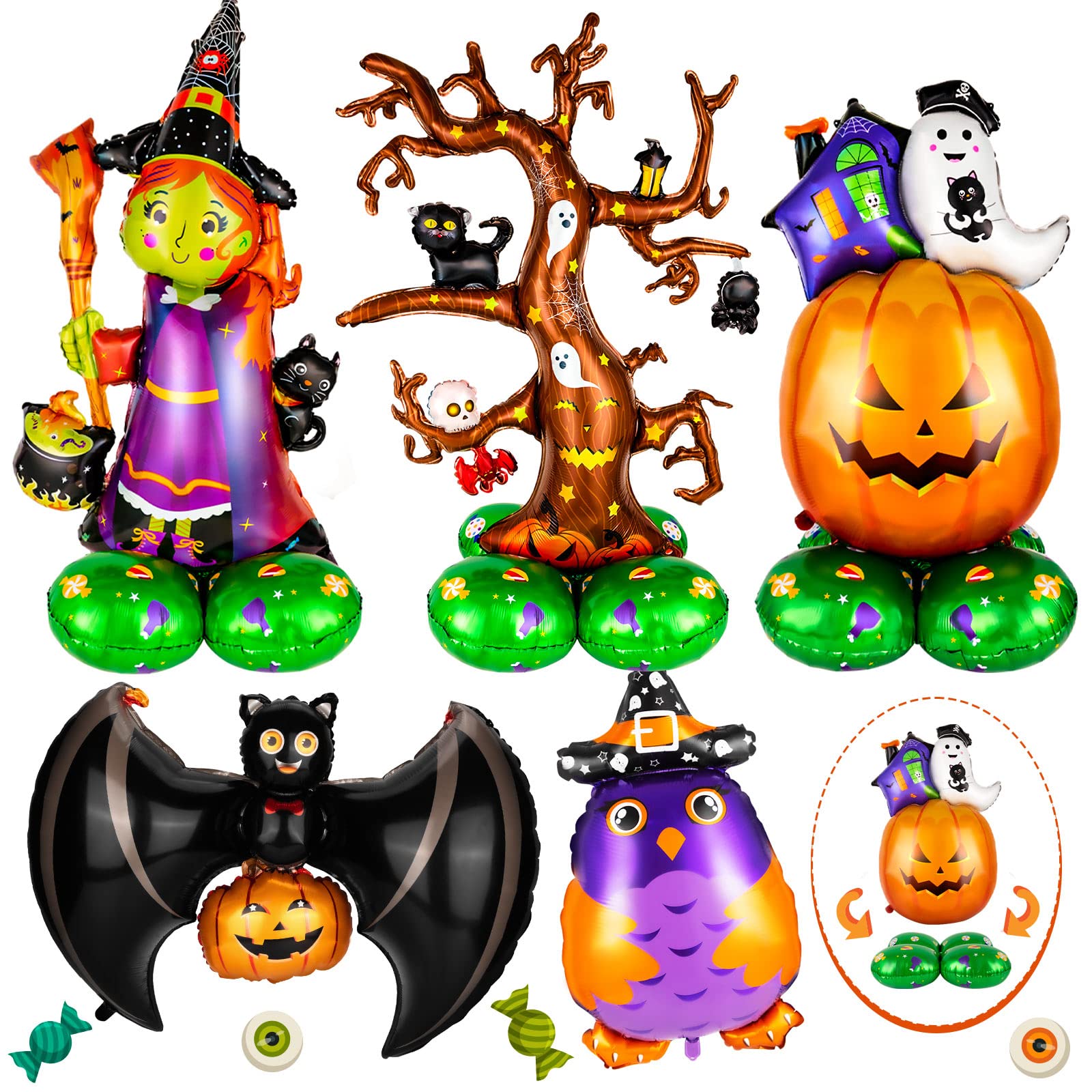 50IN 8Pcs Halloween Balloons, Large Giant Halloween Mylar Foil Pumpkin Witch Dead Tree Balloon for Halloween Party Decorations