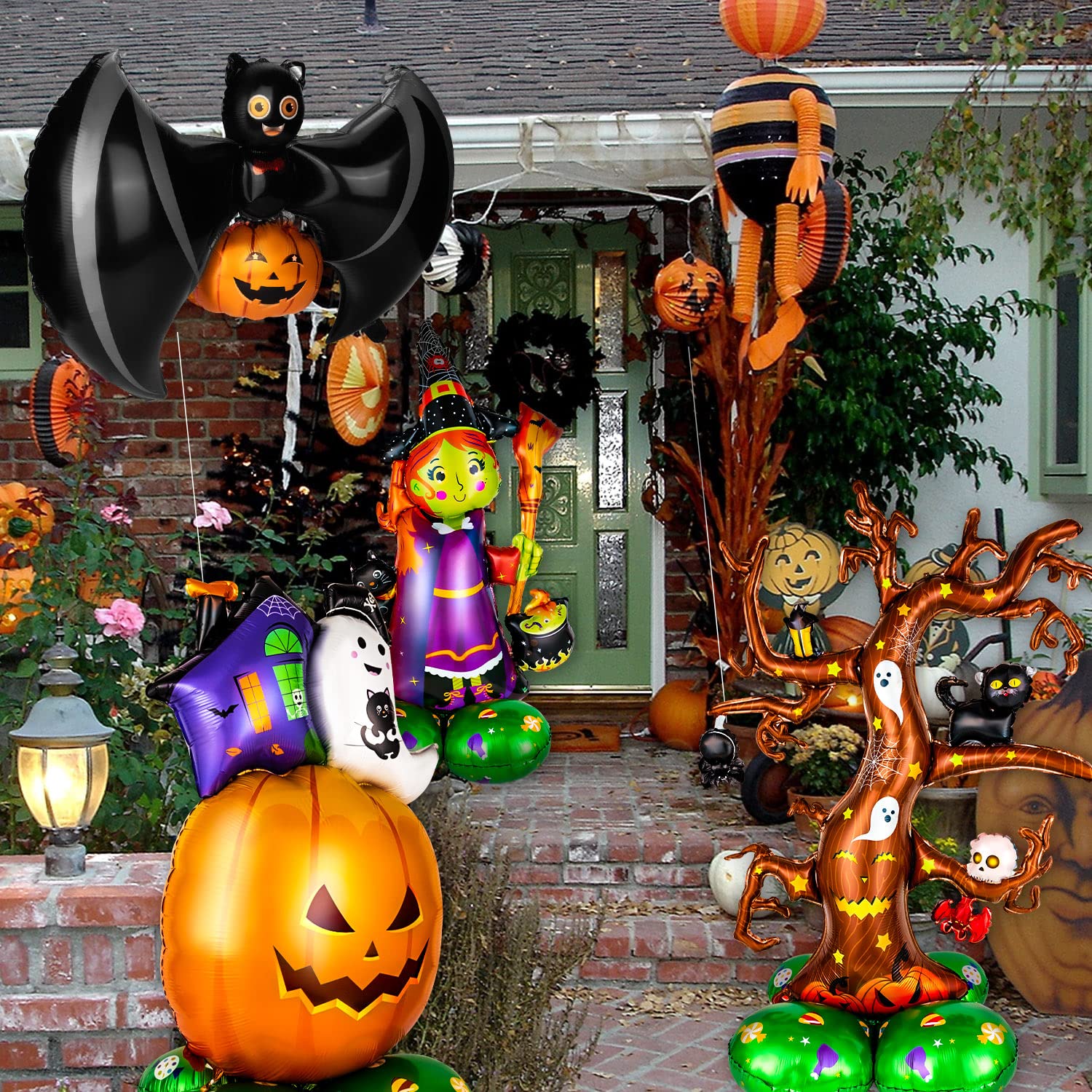 50IN 8Pcs Halloween Balloons, Large Giant Halloween Mylar Foil Pumpkin Witch Dead Tree Balloon for Halloween Party Decorations