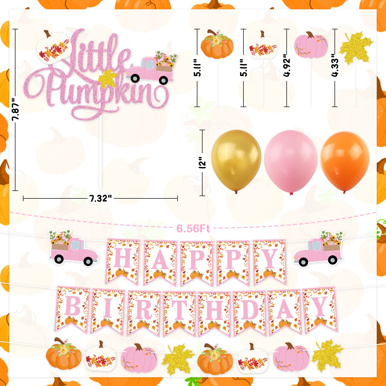 Pink Fall Pumpkin Birthday Party Decorations, Little Pumpkin Birthday Banner Cake Topper Balloons for Girls Fall Birthday Baby Shower Thanksgiving Party