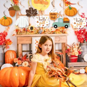 20Pcs Fall Party Hanging Decorations, Autumn Hello Fall Party Hanging Decorations, Pumpkin Leaf Truck Cutouts Thanksgiving Ornaments for Fall Party Decorations Thanksgiving Party Supplies