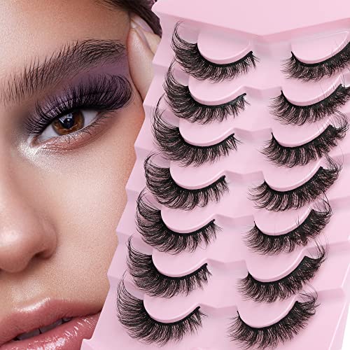 Russian Strip Lashes Cat Eye Lashes Extension Fox Eye Faux Mink Lash Natural Look 20MM Eyelashes Fluffy D Curly Volume Wispy Pack 7 Pairs Fake Eyelash by Winifred