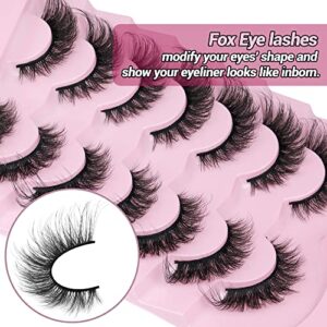 Russian Strip Lashes Cat Eye Lashes Extension Fox Eye Faux Mink Lash Natural Look 20MM Eyelashes Fluffy D Curly Volume Wispy Pack 7 Pairs Fake Eyelash by Winifred