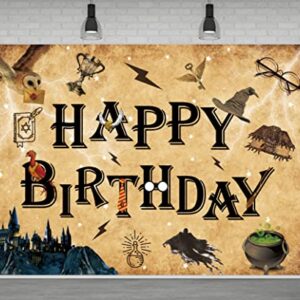 QIEXI Wizard Birthday Backdrop Wizard Happy Birthday Party Decoration Backdrop for Boy Girl Birthday Party Banner Witch Party Theme Decoration Supplies Wizard School Decoration 5x3ft