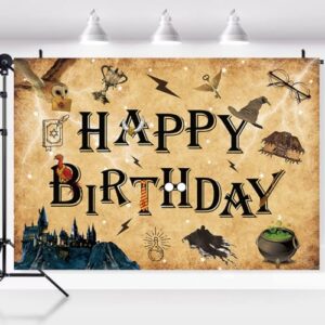 qiexi wizard birthday backdrop wizard happy birthday party decoration backdrop for boy girl birthday party banner witch party theme decoration supplies wizard school decoration 5x3ft