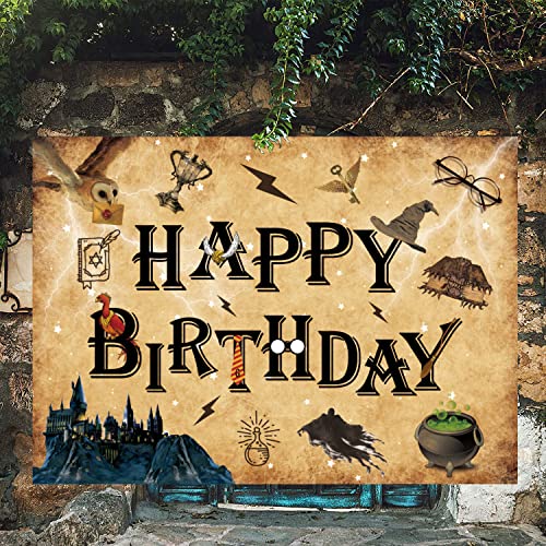 QIEXI Wizard Birthday Backdrop Wizard Happy Birthday Party Decoration Backdrop for Boy Girl Birthday Party Banner Witch Party Theme Decoration Supplies Wizard School Decoration 5x3ft