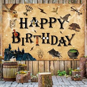 QIEXI Wizard Birthday Backdrop Wizard Happy Birthday Party Decoration Backdrop for Boy Girl Birthday Party Banner Witch Party Theme Decoration Supplies Wizard School Decoration 5x3ft