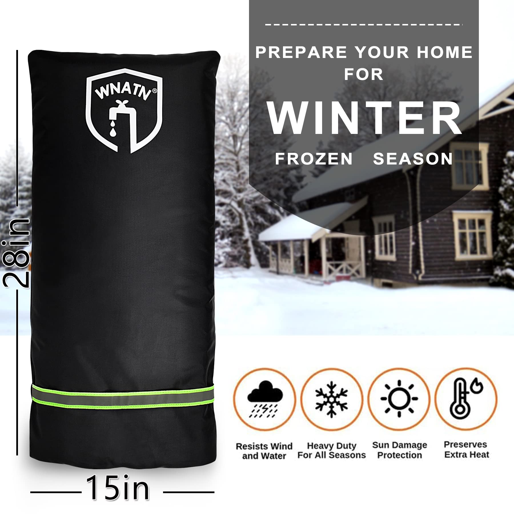 WNATN Outdoor Faucet Cover for Winter Freeze Protection,28" L x 15"W,Outdoor Long Faucet Cover Socks for Winter,Spigot Covers Winter Insulated,Outside Large Faucet Cover Freeze Protection,1PCS(Black)