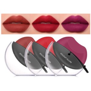 dageda 3 colors matte lipstick set, matte velvet lipstick lip shape lazy lipstick, long lasting high pigmented non-stick cup lip gloss, waterproof easy to color lipstick lazy lip makeup (color b)