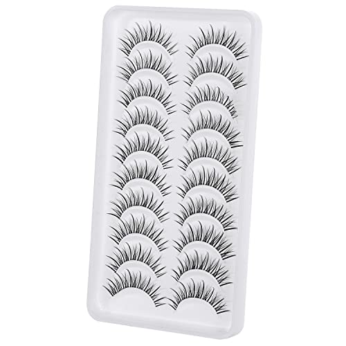 Manga Lashes Natural Look Japanese Anime Lashes Korean Asian Wispy Spiky Lashes with Clear Band Short Fake Eyelash 10 Pairs Pack by outopen