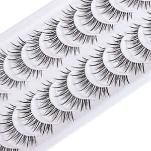 Manga Lashes Natural Look Japanese Anime Lashes Korean Asian Wispy Spiky Lashes with Clear Band Short Fake Eyelash 10 Pairs Pack by outopen