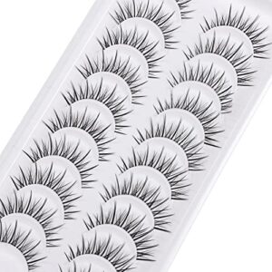 Manga Lashes Natural Look Japanese Anime Lashes Korean Asian Wispy Spiky Lashes with Clear Band Short Fake Eyelash 10 Pairs Pack by outopen