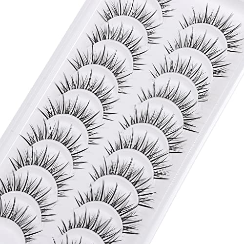 Manga Lashes Natural Look Japanese Anime Lashes Korean Asian Wispy Spiky Lashes with Clear Band Short Fake Eyelash 10 Pairs Pack by outopen