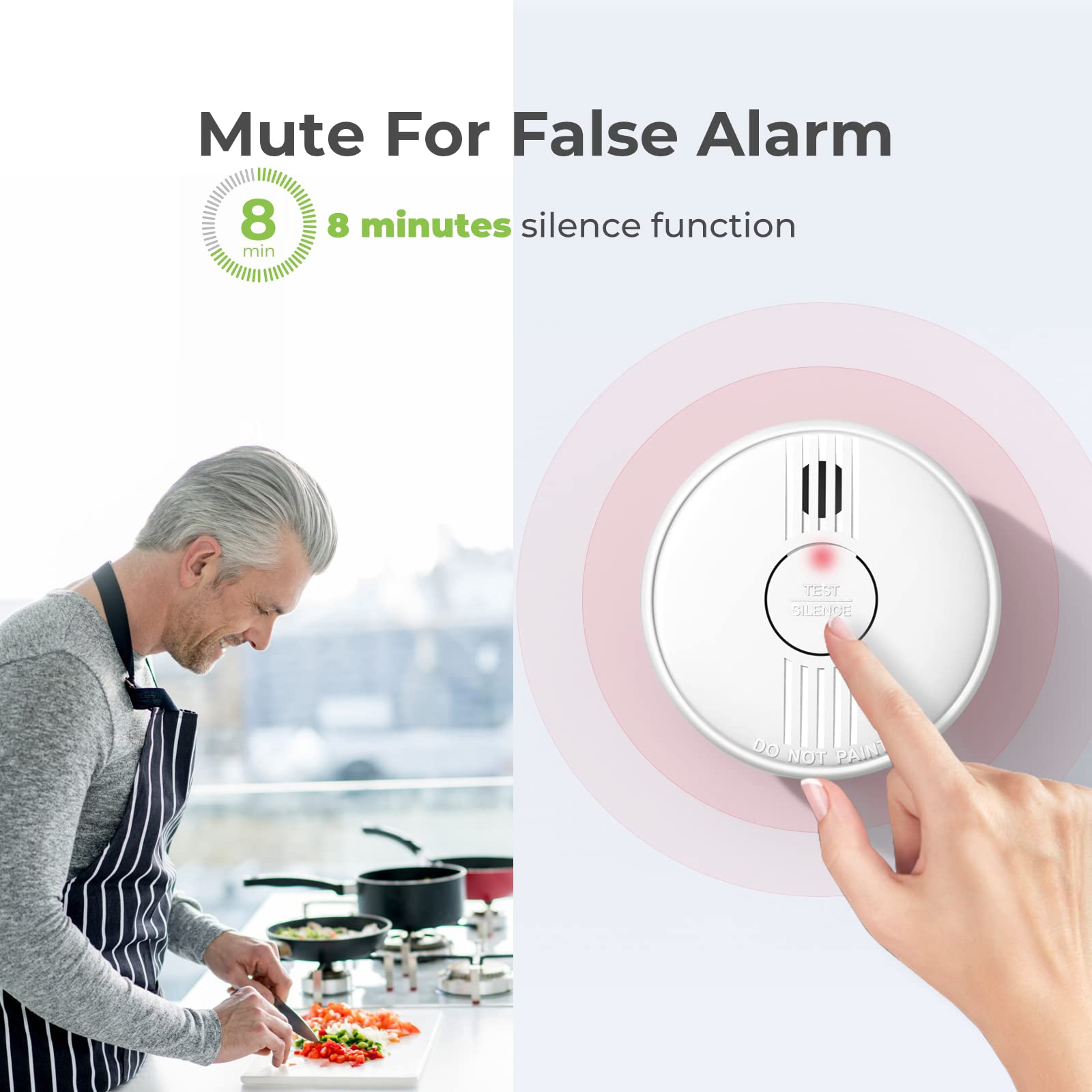 Smoke Detector, GuardryShely Fire Alarms Smoke Detectors with Photoelectric Sensor, Smoke Detector Battery Included with Silence Function and Low Battery Signal, Fire Alarm GW206C for Home, 4 Packs