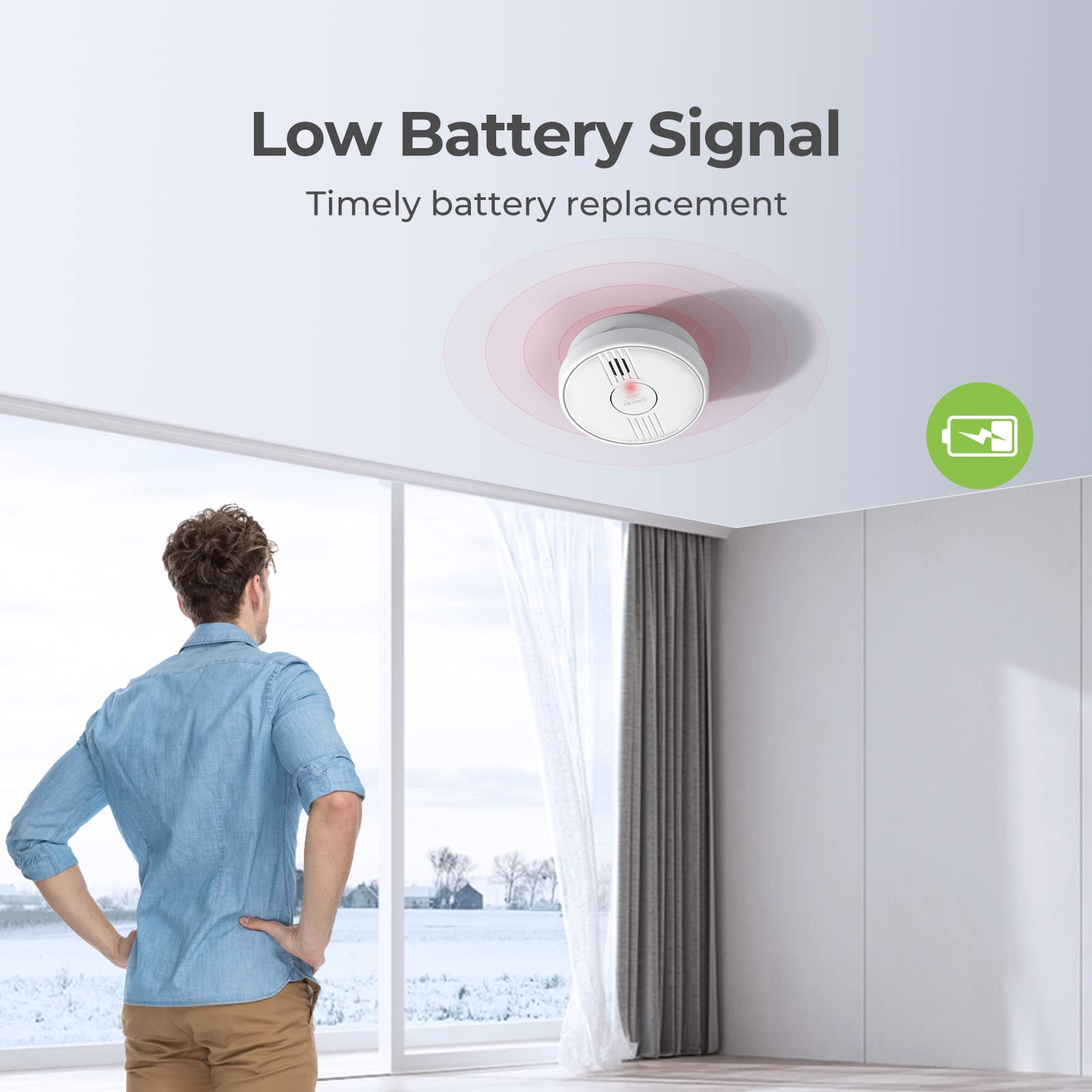 Smoke Detector, GuardryShely Fire Alarms Smoke Detectors with Photoelectric Sensor, Smoke Detector Battery Included with Silence Function and Low Battery Signal, Fire Alarm GW206C for Home, 4 Packs