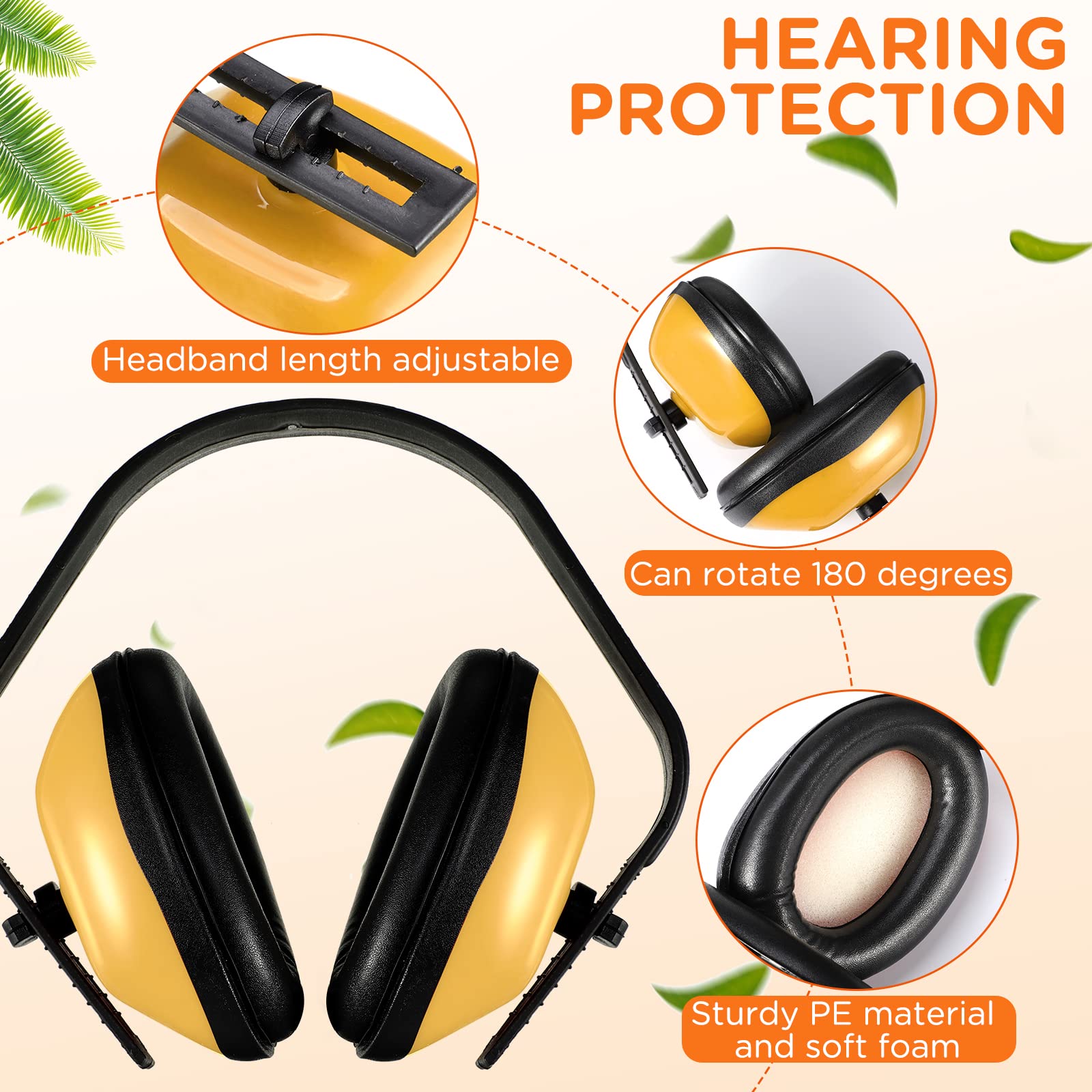 Maitys 6 Pcs Soundproof Earmuffs Hearing Protection Headphones Adjustable Padded Defender Noise Reduction Earplug for Kids (Yellow)