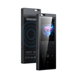 dodosoul 64gb mp3 player, music player with bluetooth 5.2, shuffle, single loop, fm radio, built-in hd speaker, voice recorder, mini design, hifi sound, ideal for sport, earphones included