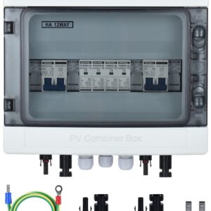 DIHOOL PV Solar Combiner Box for Solar Panels, 2 String 25 Amp IP65 Box DC500V 50A Miniature Circuit Breakers