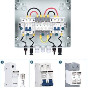 DIHOOL PV Solar Combiner Box for Solar Panels, 2 String 25 Amp IP65 Box DC500V 50A Miniature Circuit Breakers