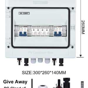 DIHOOL PV Solar Combiner Box for Solar Panels, 2 String 25 Amp IP65 Box DC500V 50A Miniature Circuit Breakers