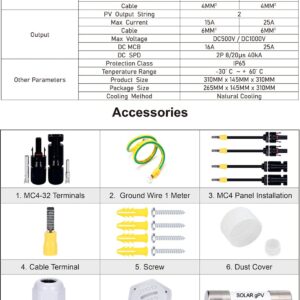 DIHOOL PV Solar Combiner Box for Solar Panels, 2 String 25 Amp IP65 Box DC500V 50A Miniature Circuit Breakers