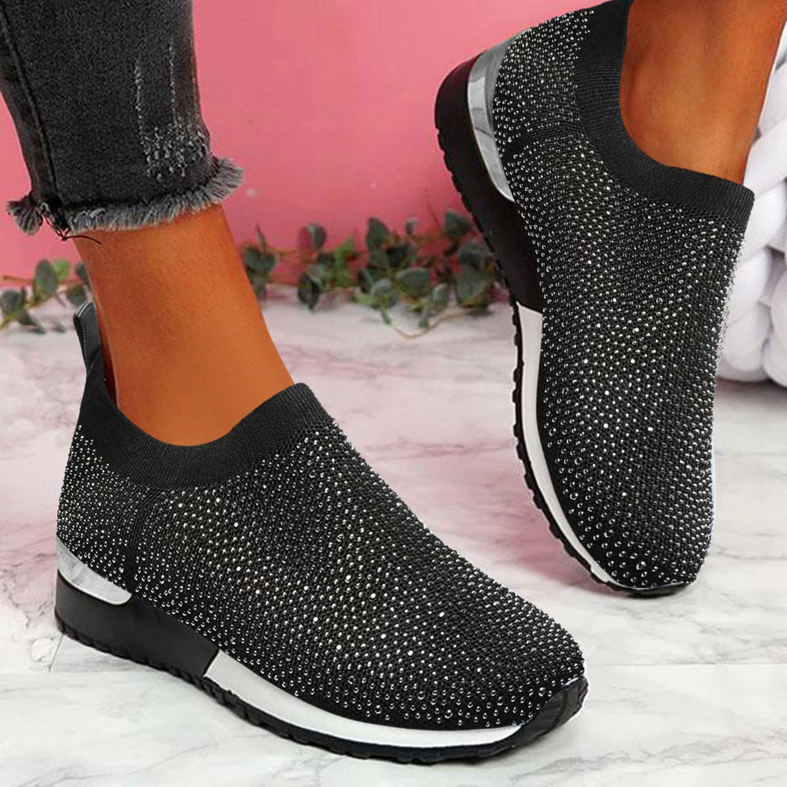 Sandals Women Dressy Summer Sneakers for Women with Arch Support Women's Running Shoes Comfortable Fashion Non Slip Blade Sneakers Work Tennis Walking Sport Athletic Shoes #KN-X30, Black