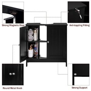 Iwell Pedestal Sink Storage Cabinet with 2 Doors and Shelf, Under Sink Cabinet, Bathroom Sink Cabinet with U-Shape, Black