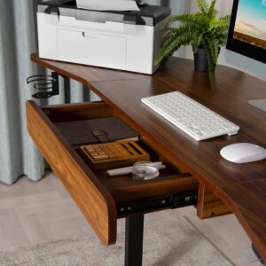 Frassie 71” Electric Standing Desk with LED Control Handle, Adjustable Height Sit Stand Wing-Shaped Desk with Drawer