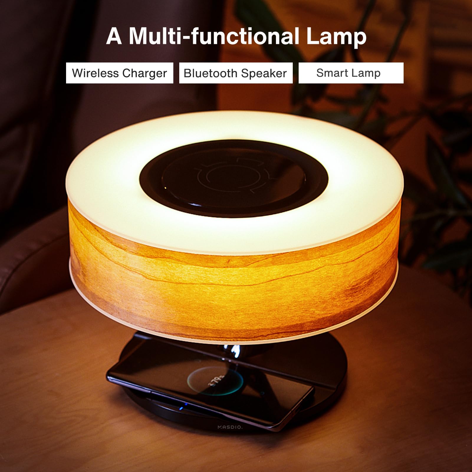 AMPULLA Tree of Aura Smart Bedside Lamp Table Lamp with Wireless Charge and Bluetooth Speaker Dimmable Nightstand Lamp for Bedroom