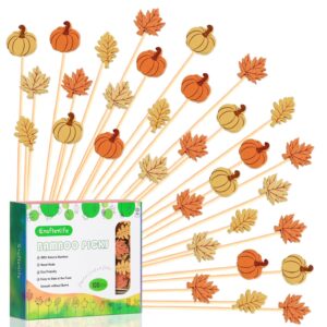 pumpkins maple leaves fall cocktail picks autumn theme toothpicks fruit drinks dessert sticks food sandwich appetizer charcuterie skewers, for thanksgiving day decorations party supplies (100)